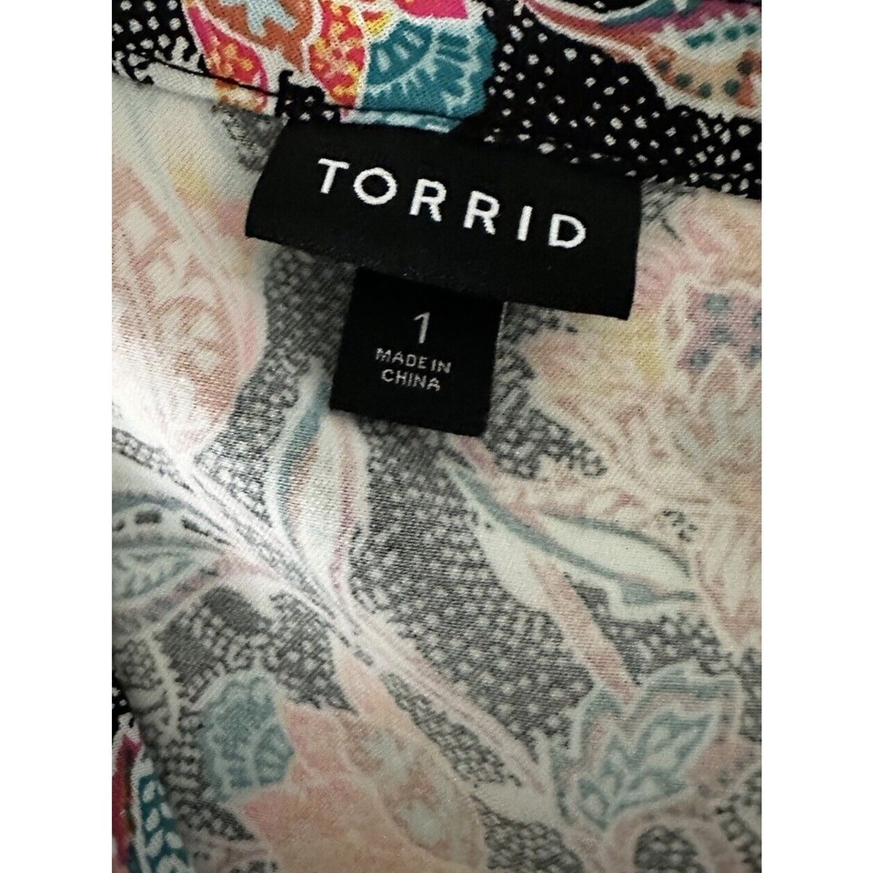 Torrid Black Neon Floral Stretch Challice Lace Up Tunic Top with ...