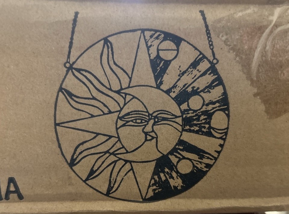W10043 Sun Moon Star Face Tiffany Style Stained Glass Window Panel with ...
