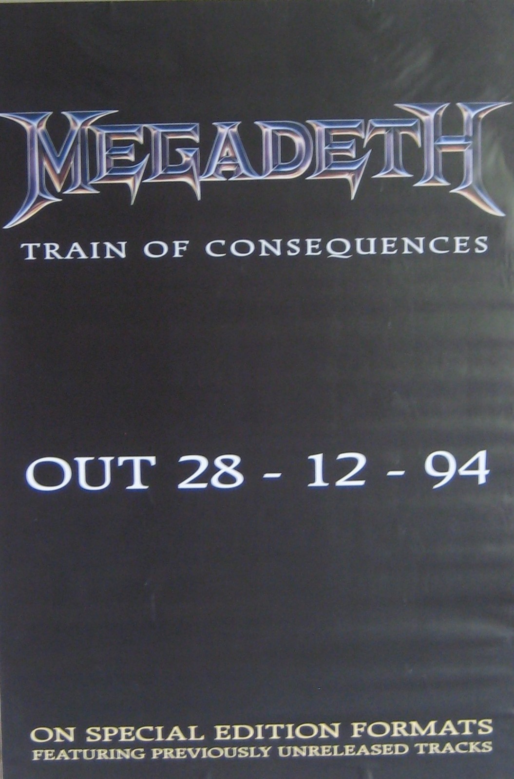 40x60" HUGE SUBWAY POSTER~Megadeth 1994 Train of Consequences ...