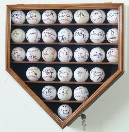 Baseball Display Case 30 Walnut Wood MLB Autograph Ball Rack Holder ...