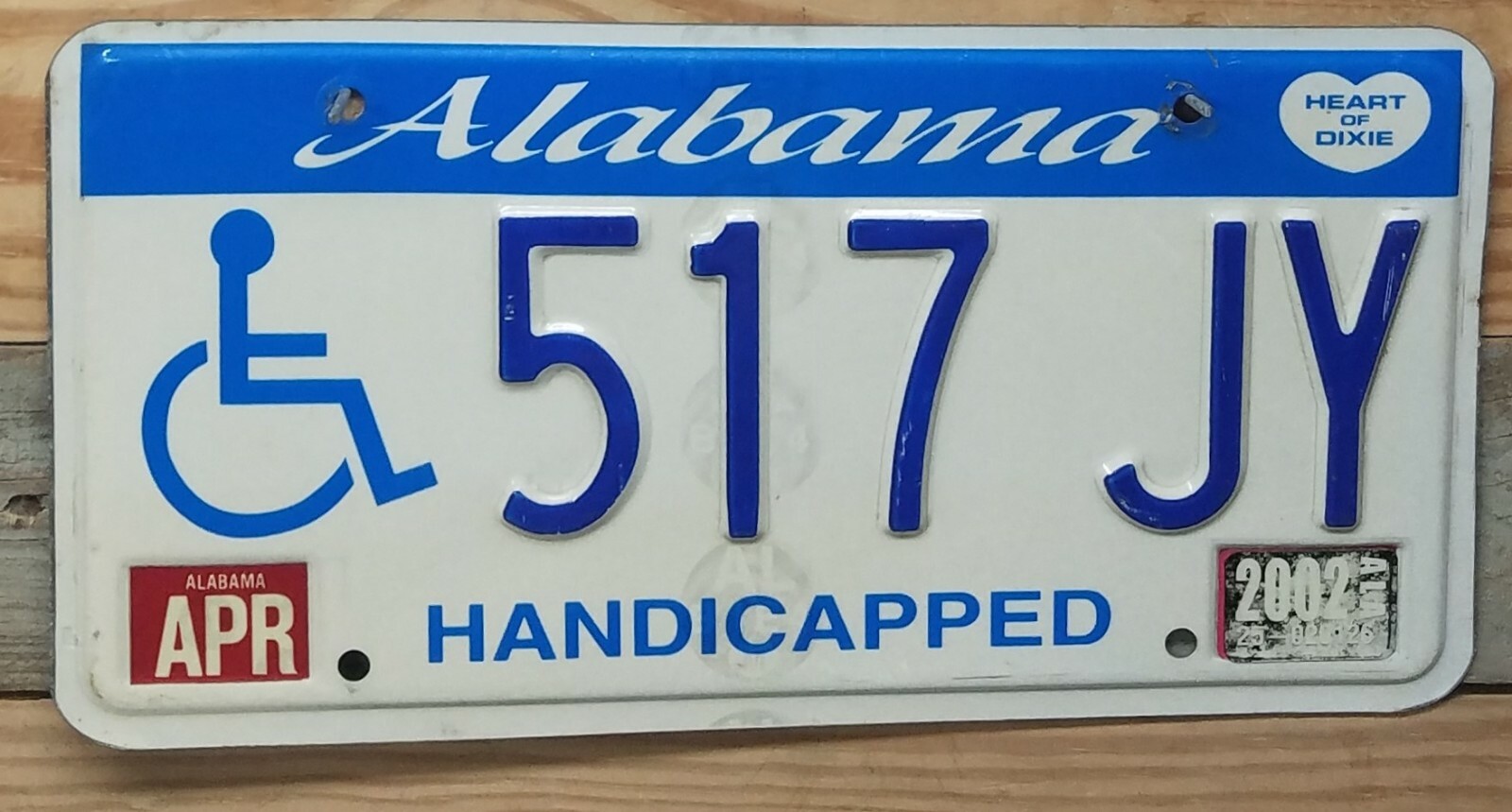 Alabama 2002 expired Blue On White Metal Handicap License Plate/Tag ...