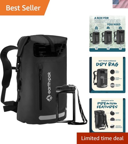 55L Waterproof Backpack with Roll-Top Closure and Front Zippered Pocket ...