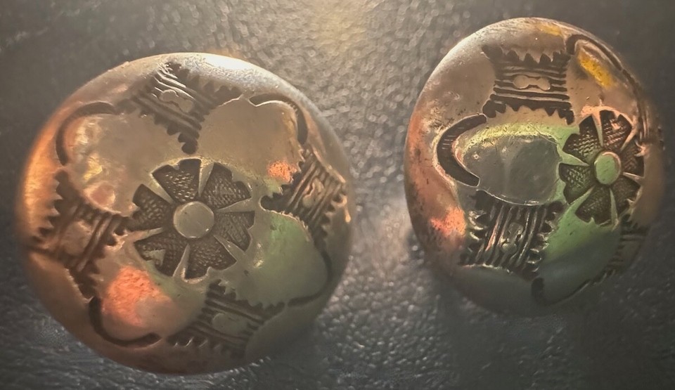 Navajo Textured Dome Button Hand Constructed & Stamped Earrings Omega ...