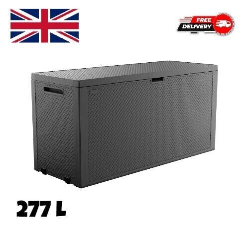 Grey Garden Storage Bench Keter Lockable 277L XL Waterproof Outdoor Box ...