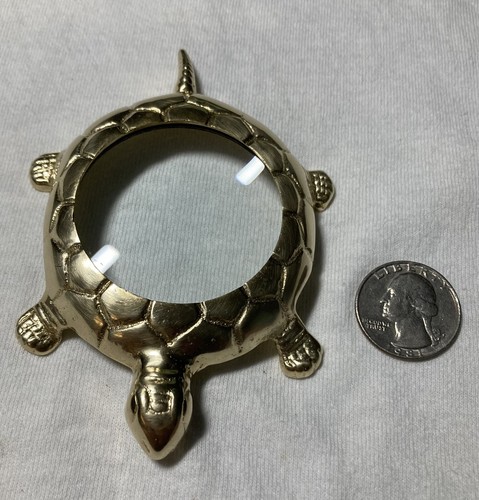 Vintage Solid Brass Turtle Magnifying Glass Paperweight Home Decor Art ...