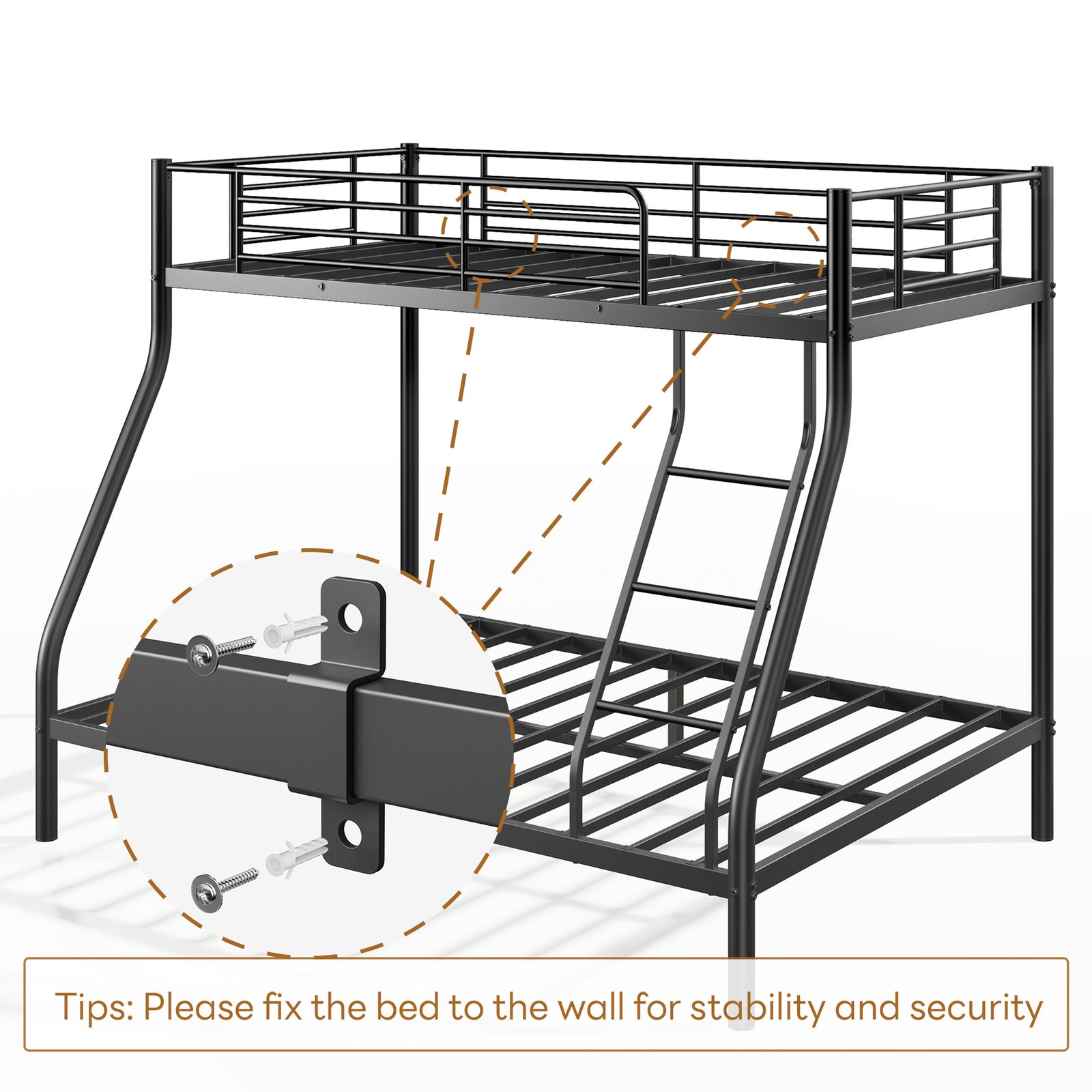 Twin Over Full Size Bunk Bed with Ladder Metal Upper and Down Bed Frame ...