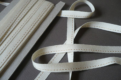 Vintage Fine Cotton Ribbon/Trim w. Gold Stitch. Unbleached. 10mms. x 3 ...