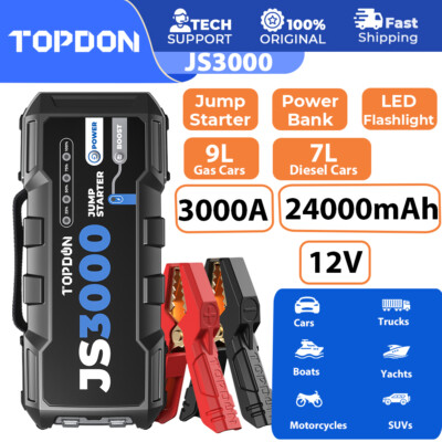 TOPDON JS3000 3000Amp Jump Starter Dead Battery Booster Jumper Box ...