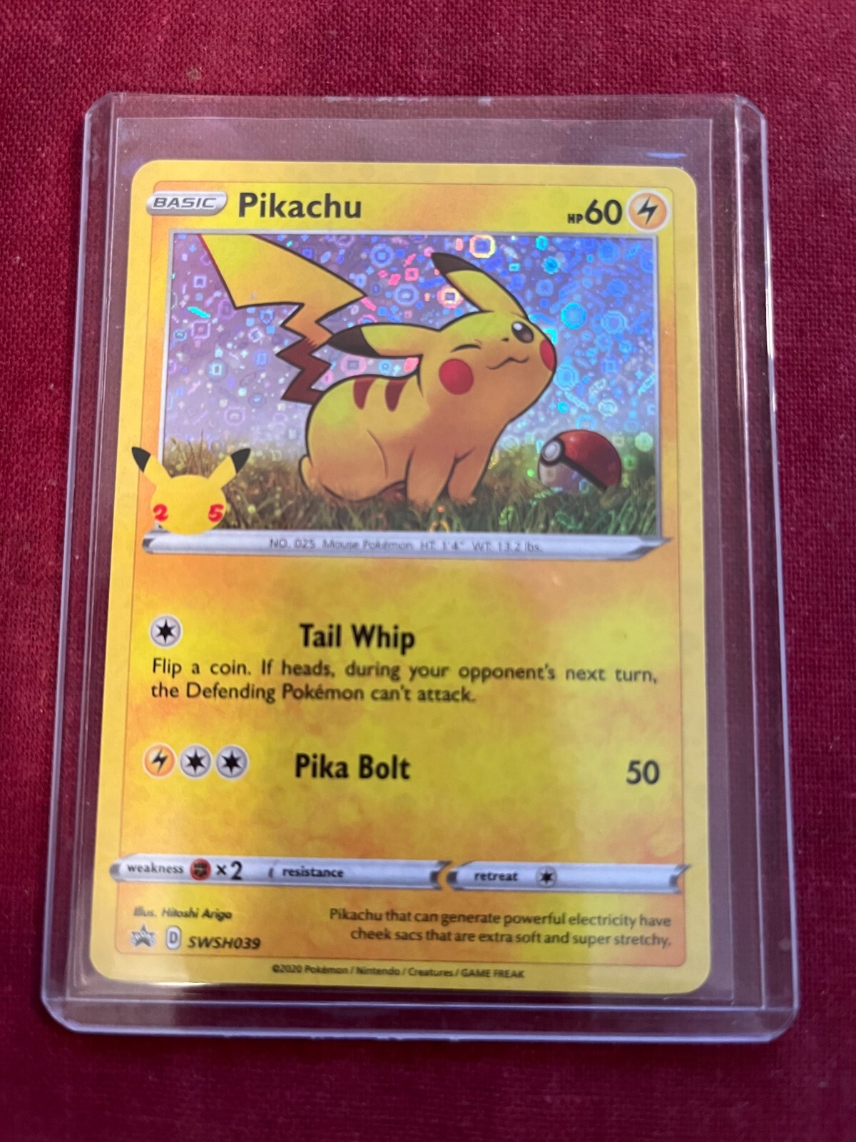 Pokemon 2020 Pikachu HP 60 fouet arrière jaune pika boulon hologramme ...