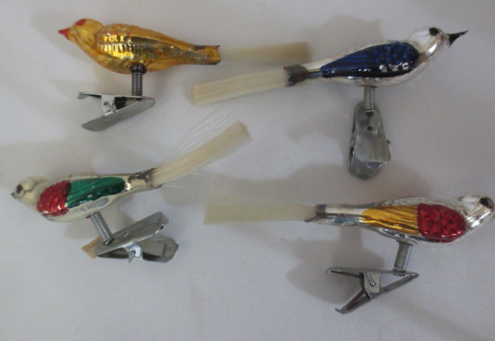 Vintage Mercury Glass Clip On Bird Ornament Czech Set Of 4 Spun Tails ...