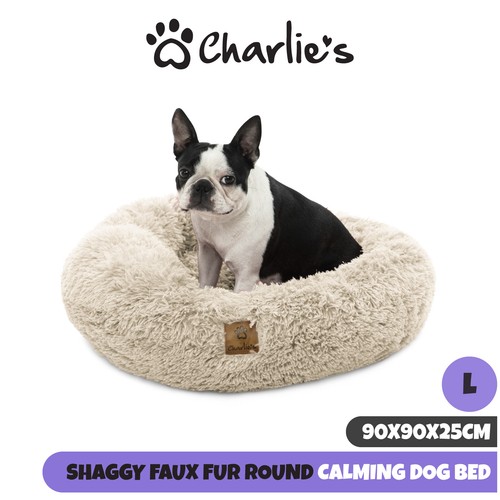 Charlie'S Pet Chinchilla Faux Fur Fluffy Calming Pet Cat Dog Bed Cream ...