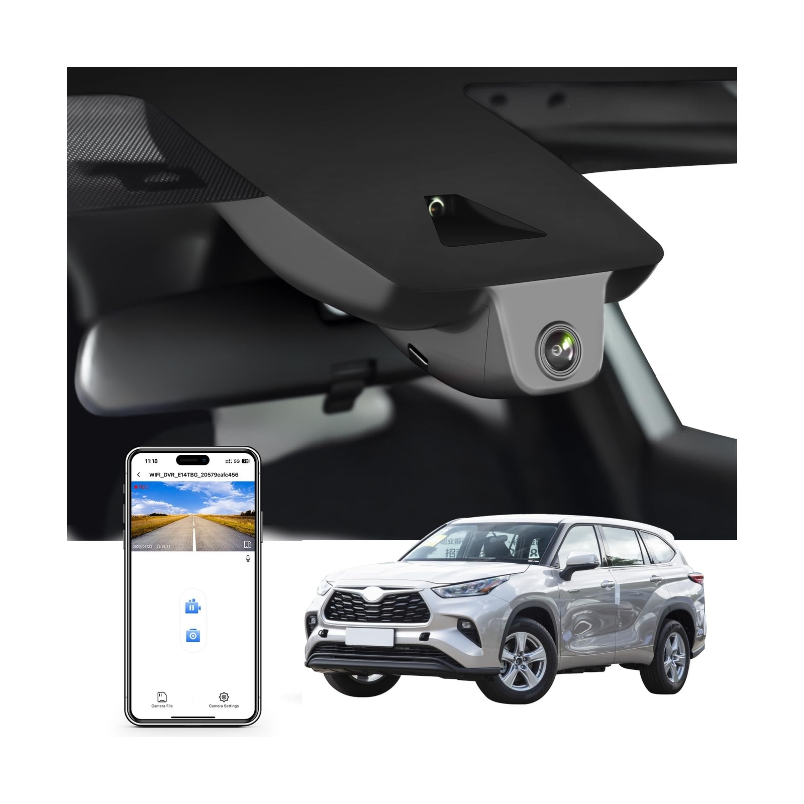 4K Dash Cam Custom fit for Toyota Highlander & Hybrid Gen4 UX70 2020 ...