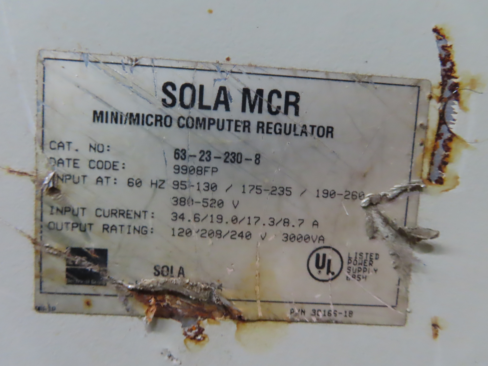 EMERSON SOLA MINI COMPUTER REGULATOR 63-23-230-8 480/120V 3000VA 1YEAR ...