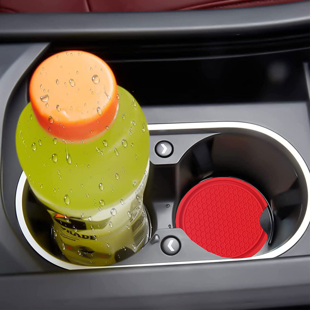 2pcs Red Car Interior Cup Holder Anti Slip Insert Coasters Pads Mats ...