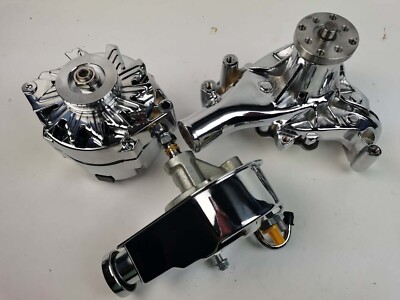 Small Block Chevy Chrome Long Water Pump & Power Steering Pump ...