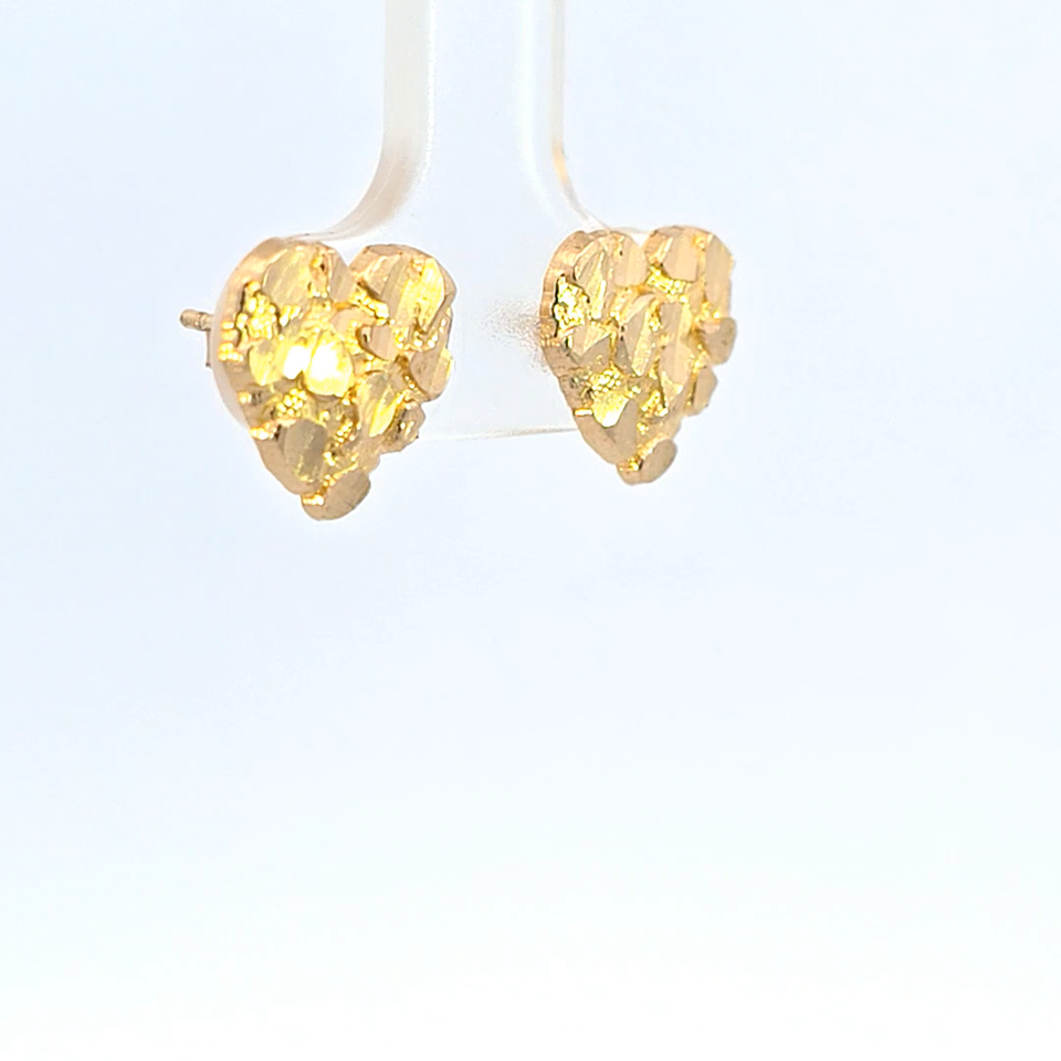 10K Real Gold Nugget Heart Stud Earrings. | eBay