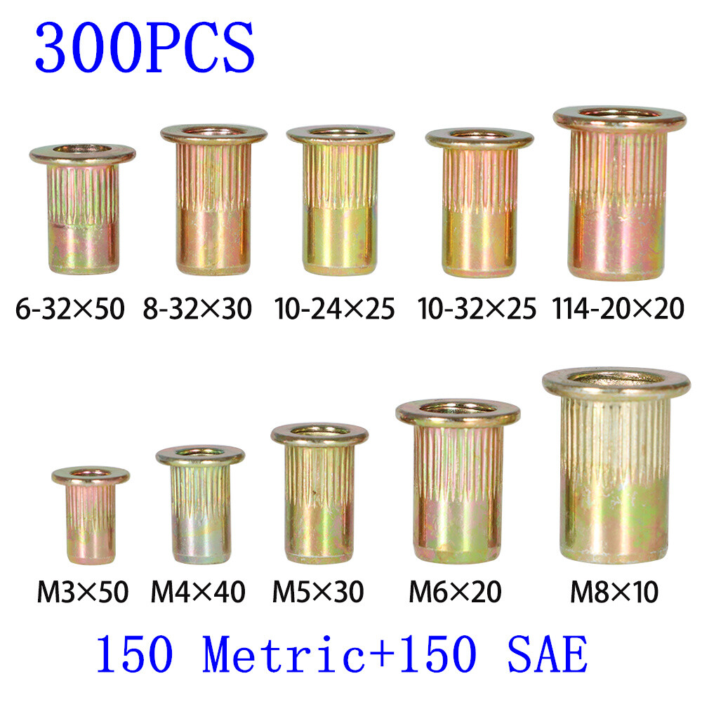 300 Pcs Zinc Steel Rivet Nut Kit Rivnut Nutsert Assort 150pcs Metric ...