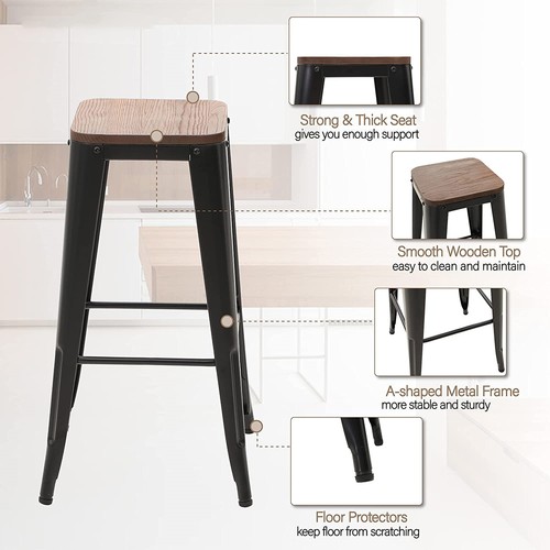 24" Metal Bar Stools Set of 4 Counter Height Industrial Barstools w ...