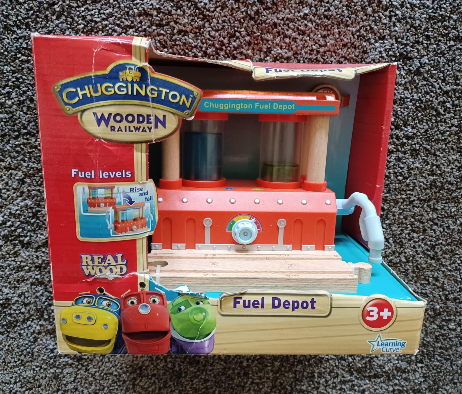 NIB~Chuggington Wooden Railway~FUEL DEPOT~Train Playset Track ~Box Worn ...