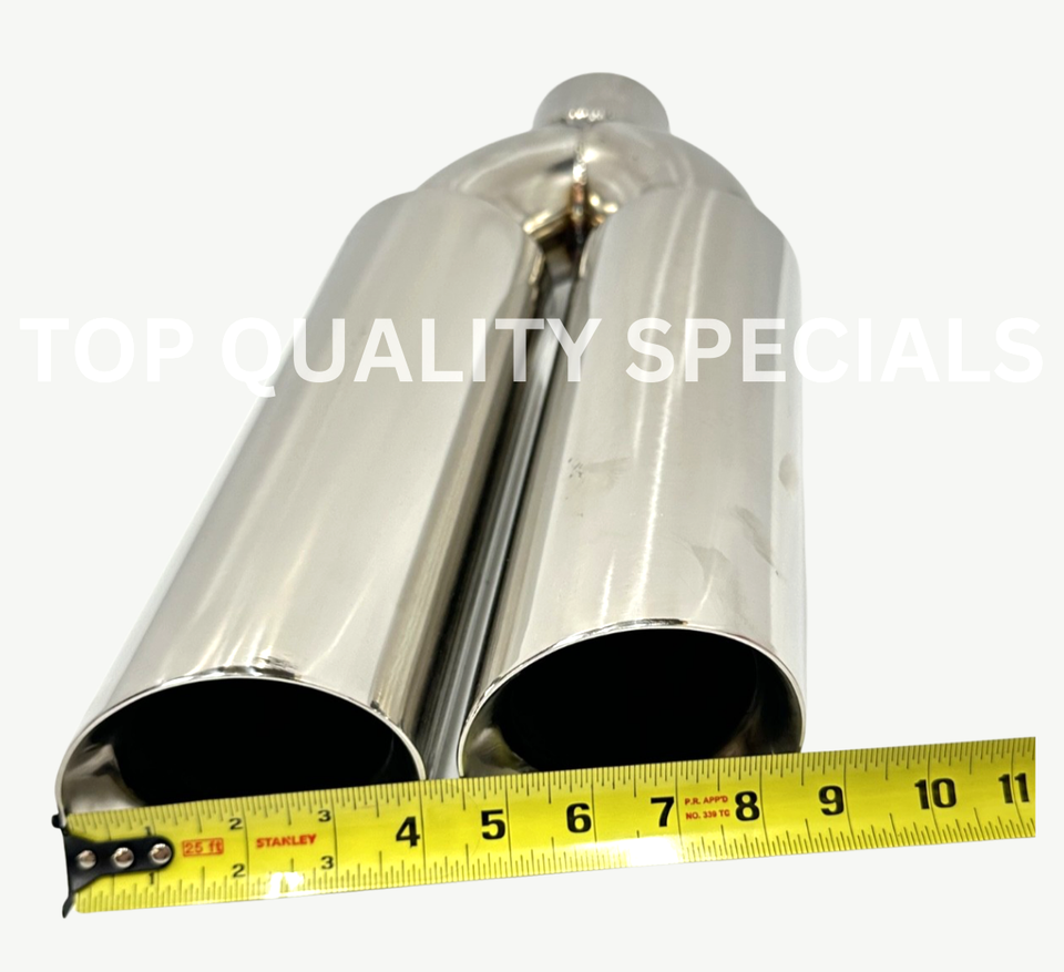 QUAD 4" Outlet 3" Inlet 18" Long Tip PAIR Double Wall Weld On Angle Cut ...