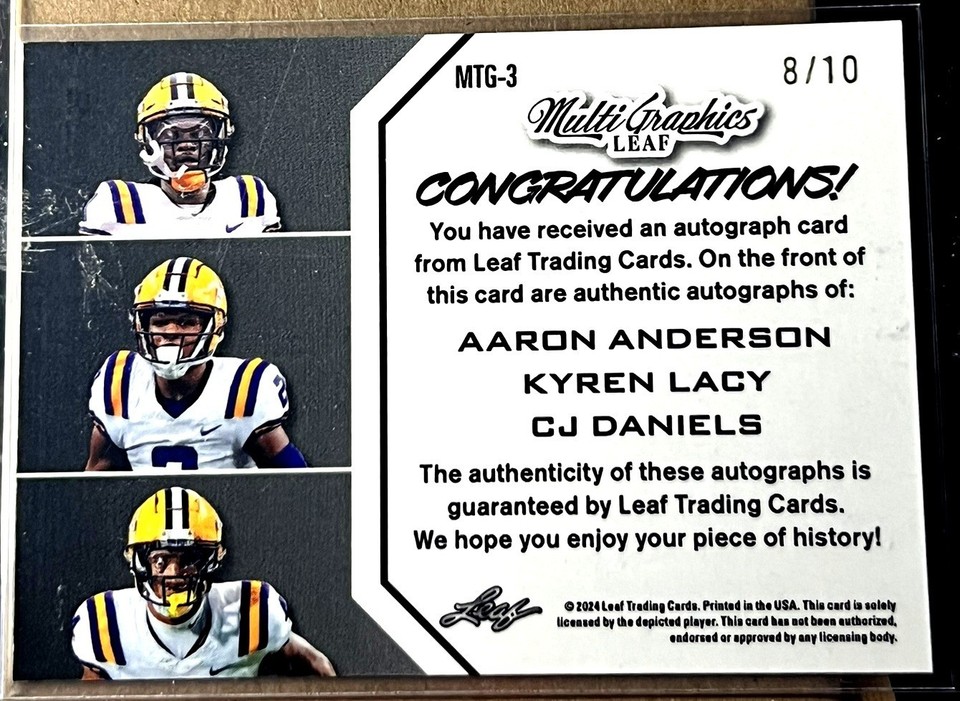 KYREN LACY, AARON ANDERSON, CJ DANIELS TRIPLE AUTO SP 8/10 Leaf Trio ...