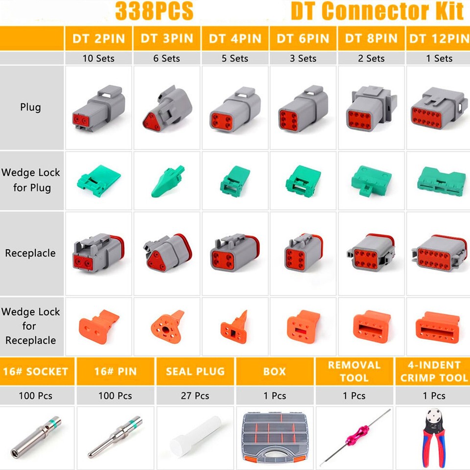 338pcs DT Electrical Connector Kit with Crimping Tool Removal Tool ...