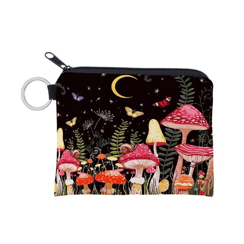 Colorful Mushroom Print Zippered Wallet Coin Purse Keychain Bag Change ...