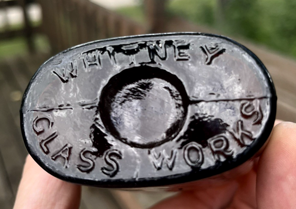 NICE AMBER OVAL WHISKEY FLASK WHITNEY GLASS WORKS HALF PINT 1860'S ERA ...