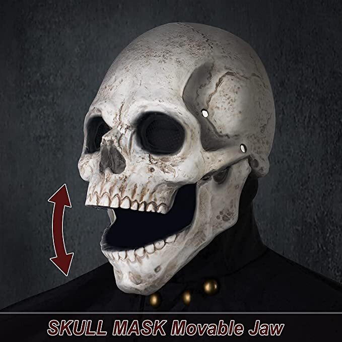 Halloween Skull Mask Full Head With Moving Jaw Scary Helmet Horror ...