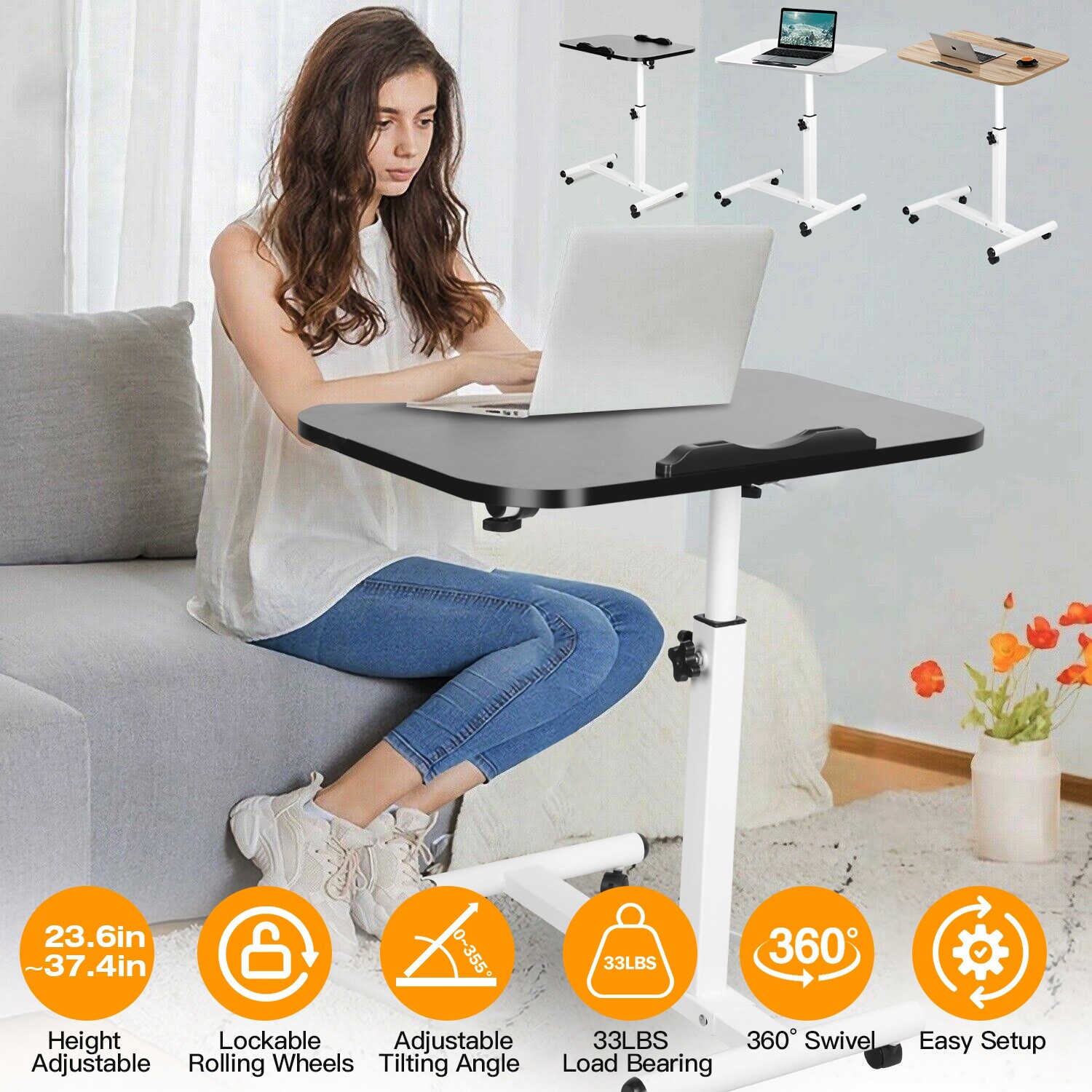 Laptop Desk Rolling Over Bed Table Sofa Office Stand Table Angle Height ...