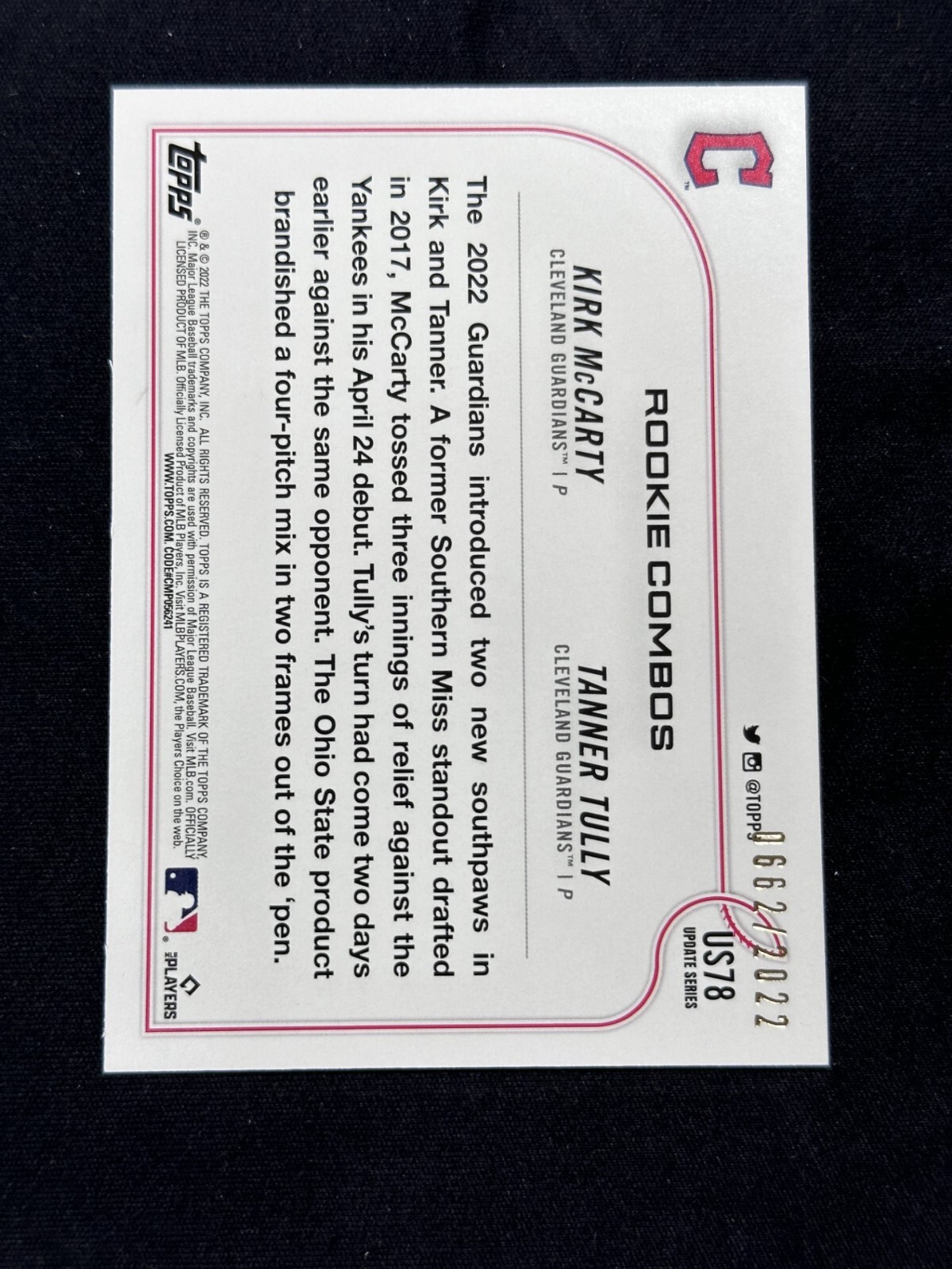 2022 Topps Update Series Rookie Combos Kirk McCarty Tanner Tully GOLD ...