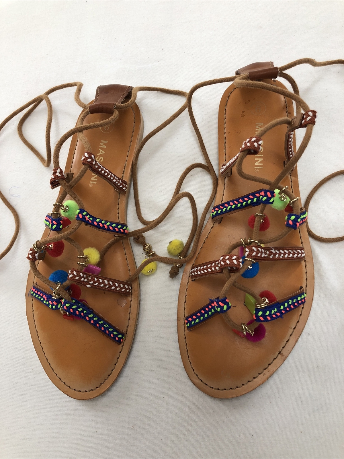 Massini Gladiator Strappy Colorful Sandals Women's Shoes Brown Open Toe ...