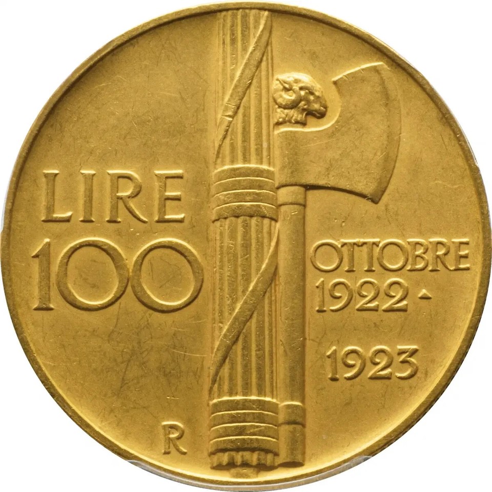 Italian Fascist Regime First Anniversary 100 Lira Gold Coin 1923 PCGS ...