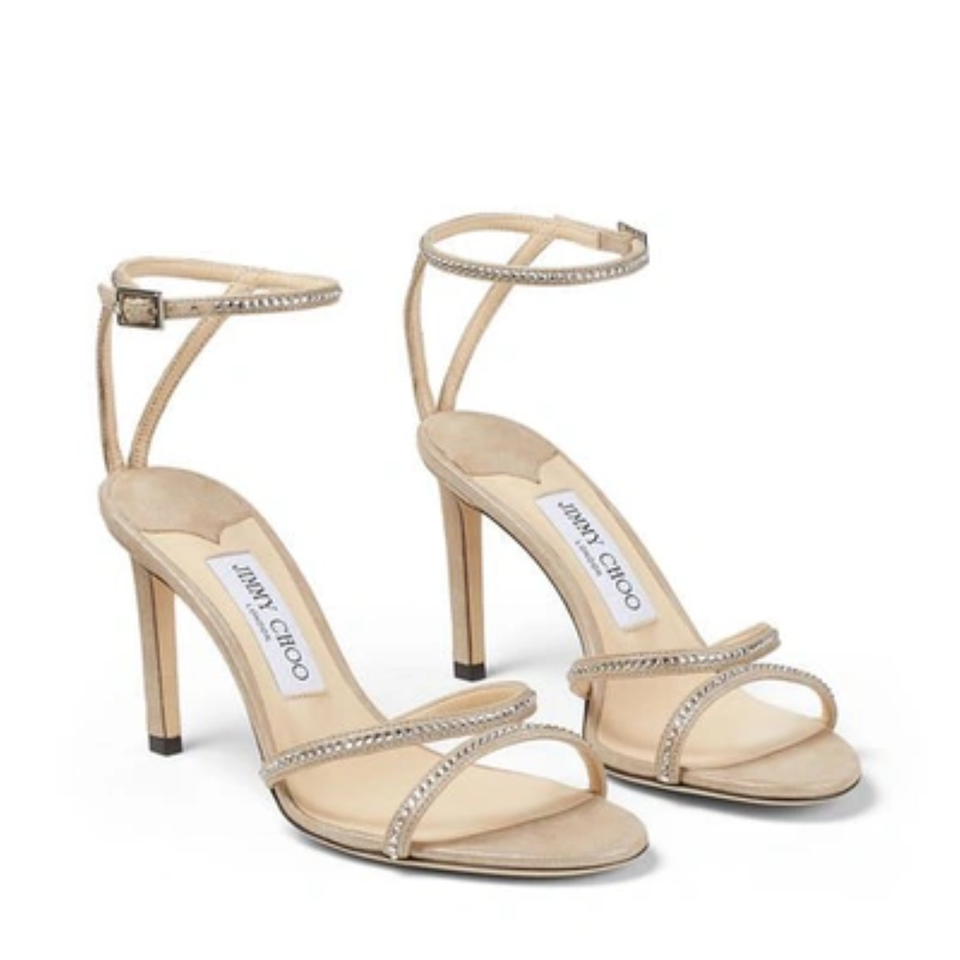 Jimmy Choo Women's Lydia 85 Shimmer Suede Nude/crystal Heels Size 36.5 ...