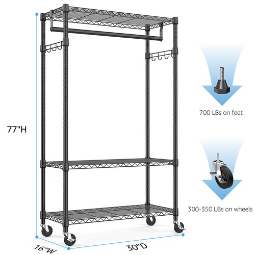 Rolling Garment Rack Heavy Duty Metal Clothing Clothes Racks Chrome ...