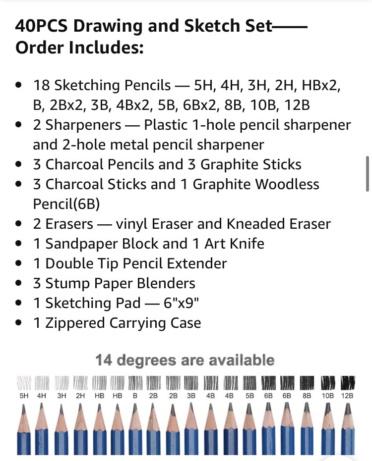 Mooker 40 Pieces Sketching & Drawing Drawing Pencils Sketch Art Set ...