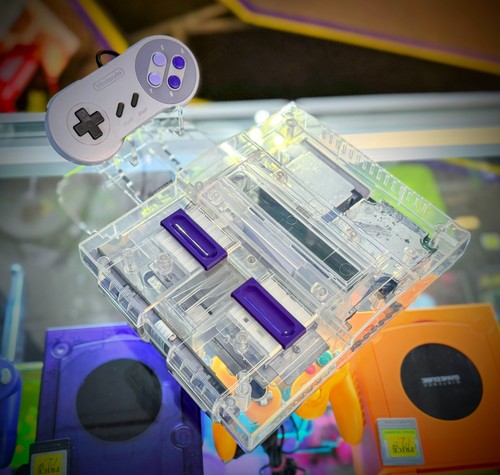 SNES CLEAR Shell, Controller, New A.V. & Power Cable *TESTED & WORKING ...