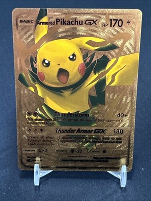 Pokémon Armored Pikachu GX 170hp Gold Foil Fan Art Collectable Card NM ...