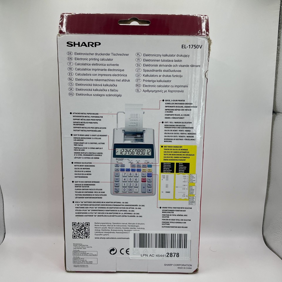 BRAND NEW SHARP EL-1750V ELECTORNIC PRINTING CALCULATOR 12-DIGIT 2 ...