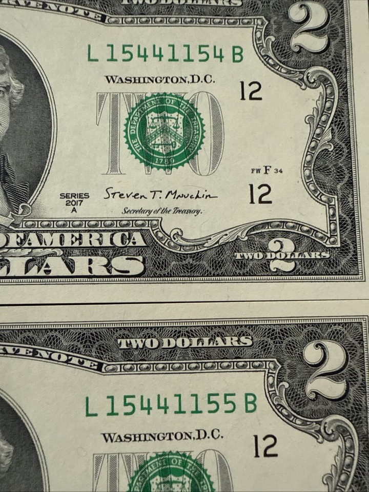 $2 Dollar Bills Lot Of 2 Consecutive Trinary Very Cool Hard To Find ...