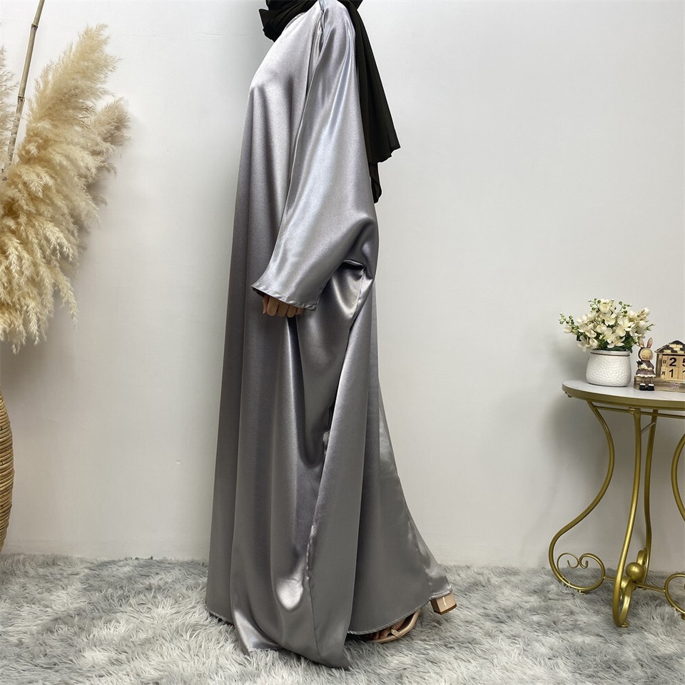 Muslim Satin Maxi Abaya Kaftan Ramadan Women Dress Arab Dubai Robe ...