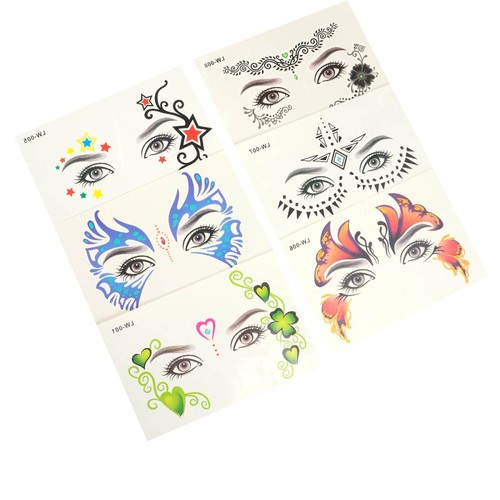 6 Pcs Eye Tattoo Stickers Facial Art Halloween Decals Festival Glitter ...