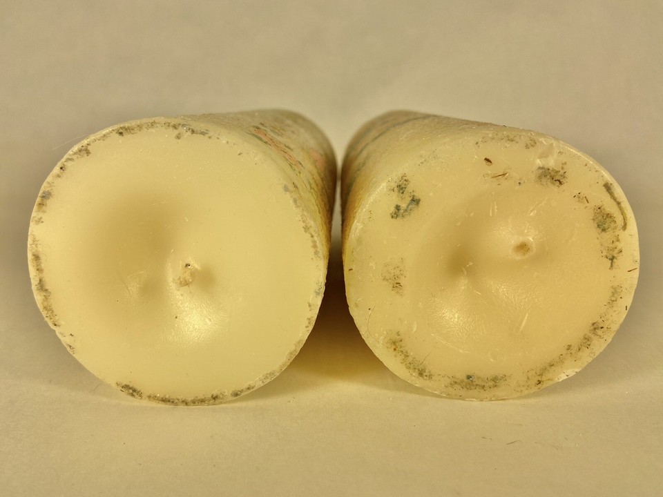 2 VINTAGE PILLAR SUGAR CANDLES 60s 70s Design on Wax-No glass-Friends ...