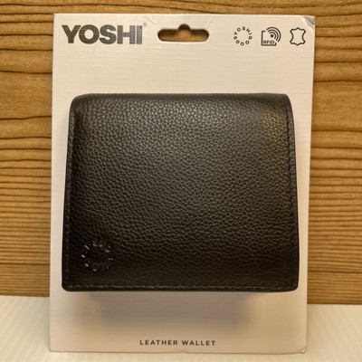 YOSHI Two Fold Wallet Leather Men's Black - Coin Pouch Multi Pocket | eBay