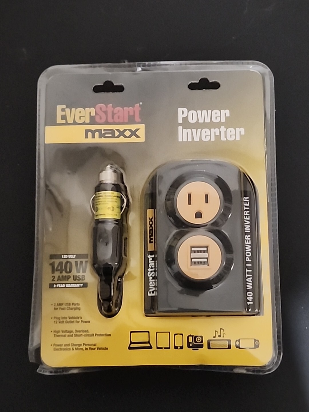 Everstart Maxx Power Inverter 140W 2 USB Plus 120 Outlet New Sealed In ...