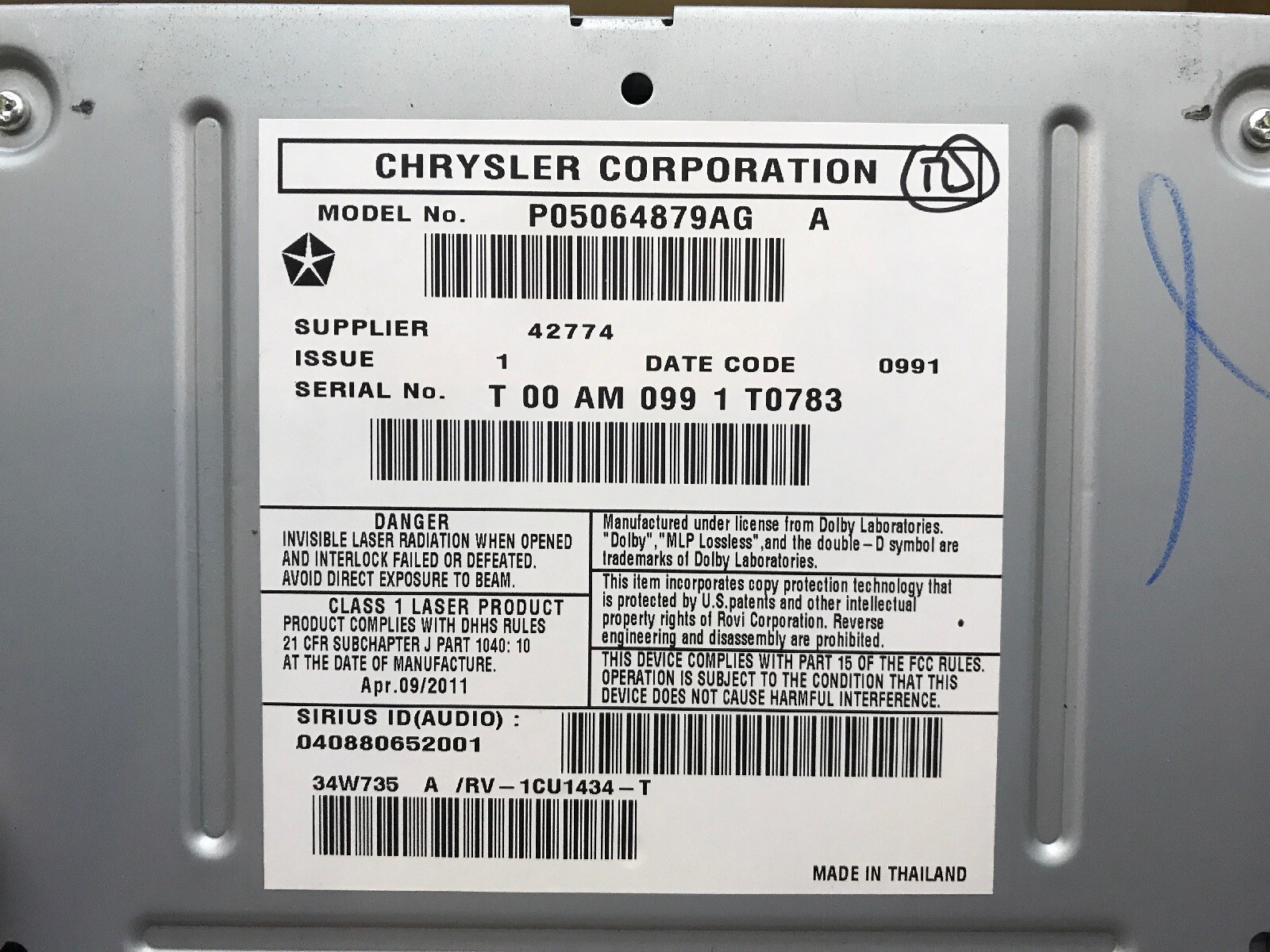 2007-2014 Chrysler Dodge Jeep Radio CD DVD MyGig P05064879AG 05064879AG ...