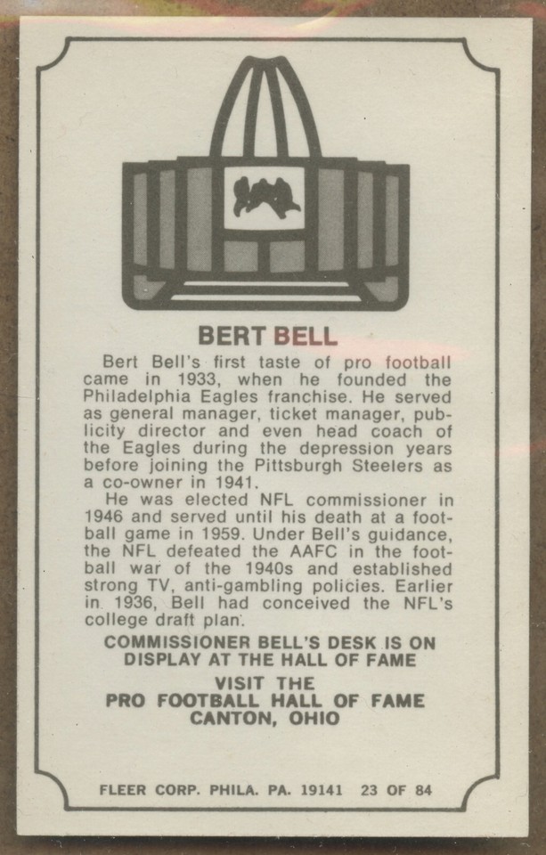 1975 Fleer The Immortal Roll #23 Bert Bell NFL Commisioner Hall-of-Fame ...