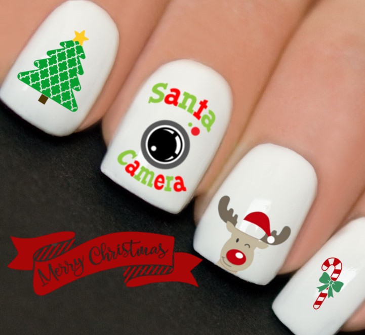 Christmas Snow Nails - Rudolf Santa Nails - Srocking Filler Nail Art | eBay