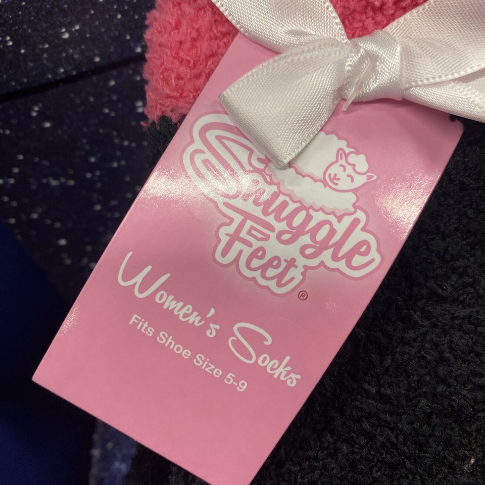 3 X Snuggle Feet Womens - Black & Pink Soft Cozy & Warm Fuzzy Socks ...