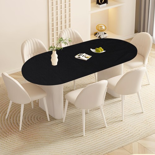 Black Oval Fitted Tablecloth with Elastic, Stretchy Oval Table Cover ...